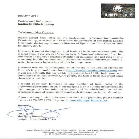 Jantineke Reference Letter - July 2016 | PDF