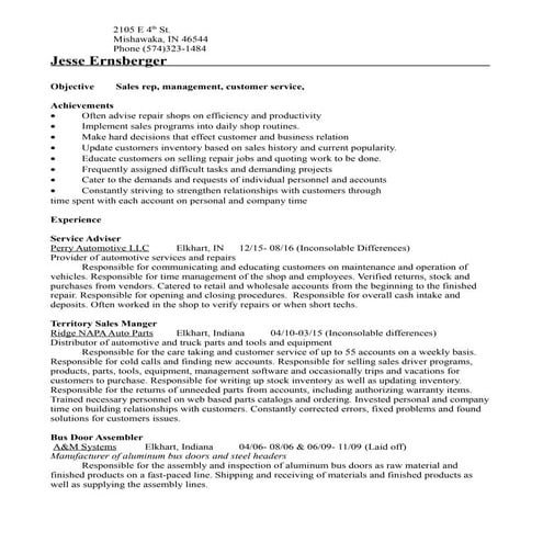 Jesse Ernsbergers resume | ODT