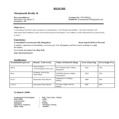 manjunath new present resume | PDF