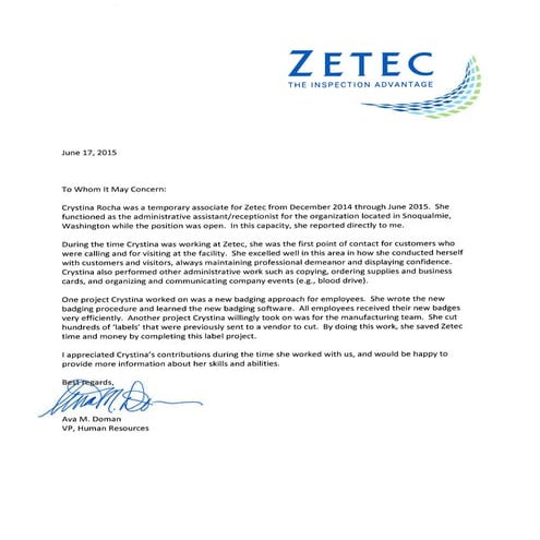 Letter of recommendation Ava Doman | PDF