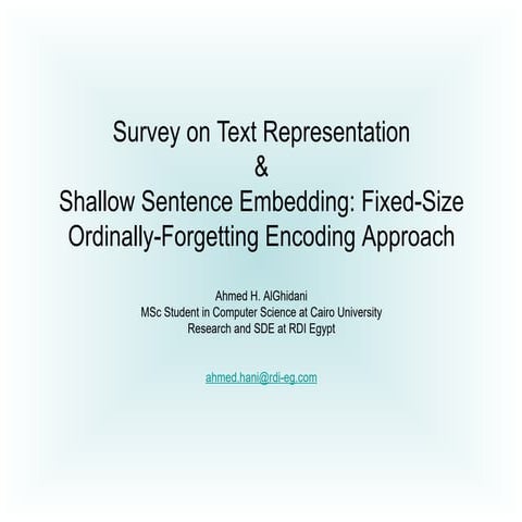 Text Representation And Fixed Size Ordinally Forgetting Encoding Approach Ppt