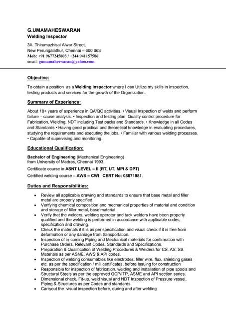 Instrument Supervisor CV | PDF