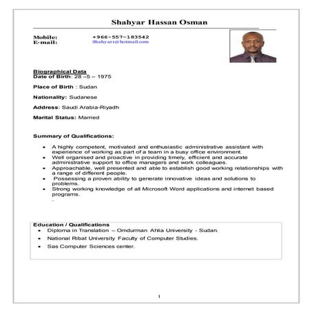 Shahyar Hassan Osman CV | DOCX