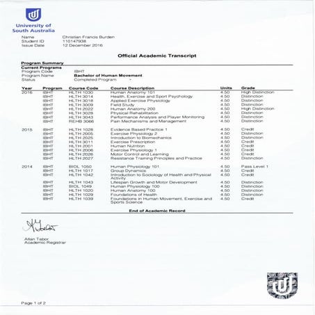 Academic Transcript Official | PDF