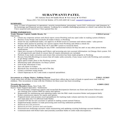 SUE PATEL resume 2016 | DOC