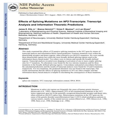 Effects of splicing mutations on NF2 transcripts | PDF