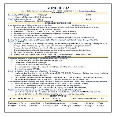 ☀Kong Dejia Resume | PDF