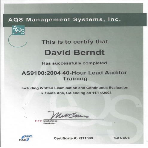 AS9100 Certificate 2004 | PDF