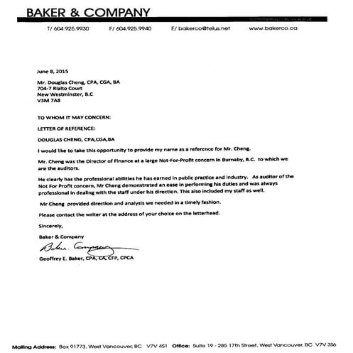 Geoffrey Baker & Co CA Firm Reference Letter (Principal) | PDF