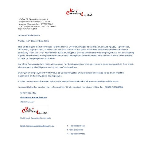 Reference's letter Karolina | PDF