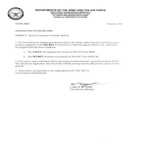 Clearance Memo - Aldrich | PDF