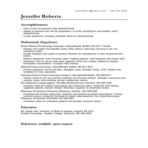 Jen resume | DOCX | Healthcare Industry | Industries