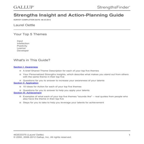 Gallup Strength Test Report Summary | PDF
