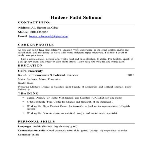 hadeer fathi cv. | DOCX | Business and Finance