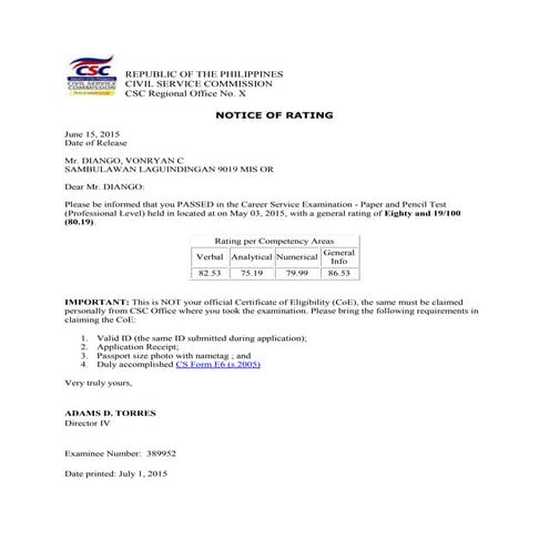 VCDINGO CSC RESULT | PDF