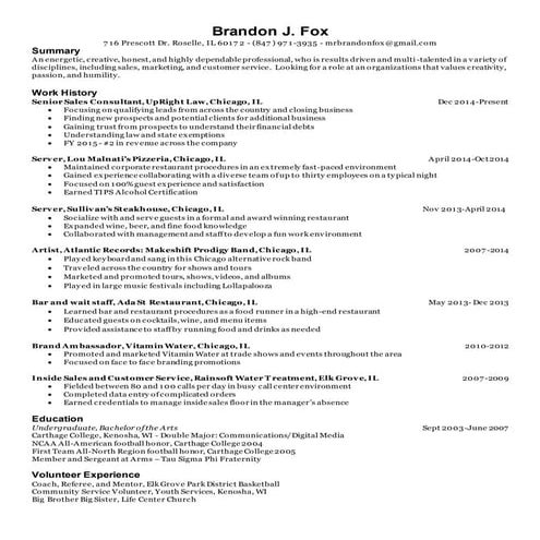 Brandon Fox Resume 2016 | DOCX