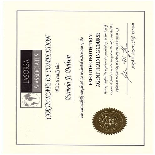 Lasorsa Executive Protective Agent Training Certificate | PDF