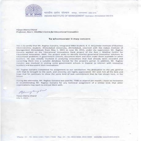 Recommendation Letter-IIM-A | PDF