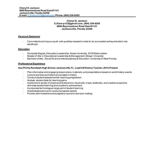 Cheryl's Resume 11202016 | PDF