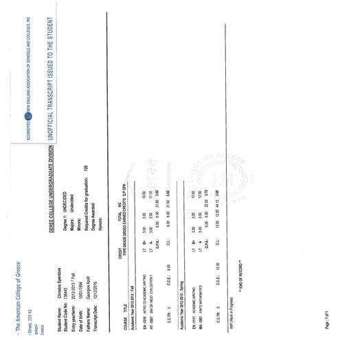 Transcripts The American College of Greece Deree | PDF