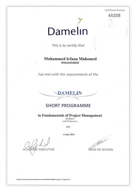 Damelin Certificate | PDF