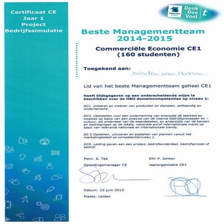 Certificaat Bedrijfssimulatie | PDF