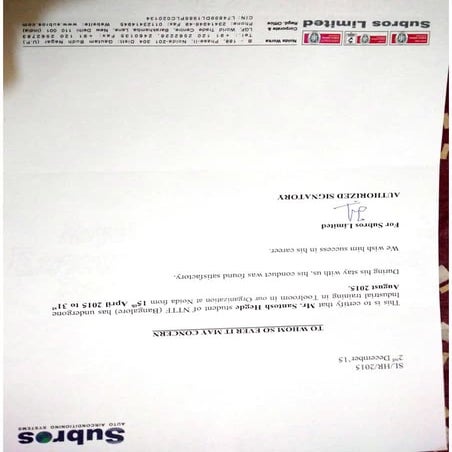 Subros Internship Letter | PDF