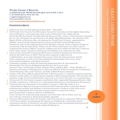 PFORR Grant J Resume CV. Word Current as at July 2015 | PDF
