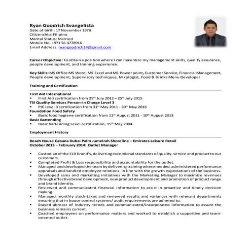 Ryan Goodrich Evangelista Resume | DOCX