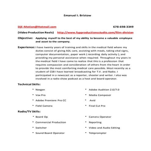 Emanuel RadioTV Resume | DOCX