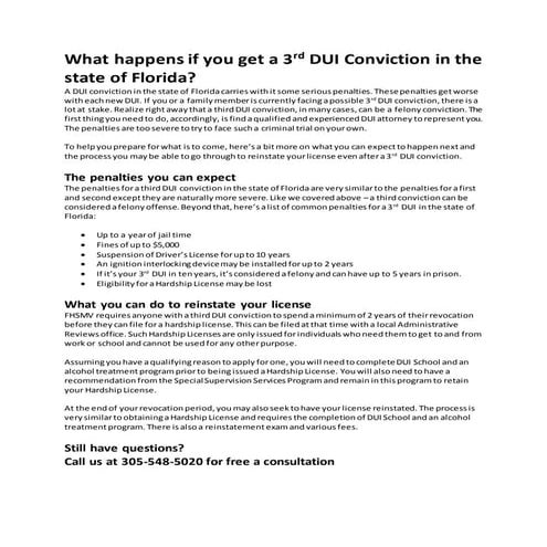 What happens if you get a 3rd DUI Conviction in the state of Florida | DOCX