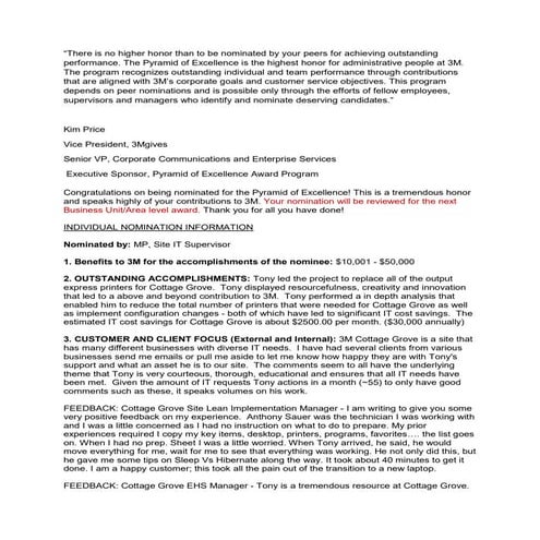 Pyramid of Excellence nomination | PDF