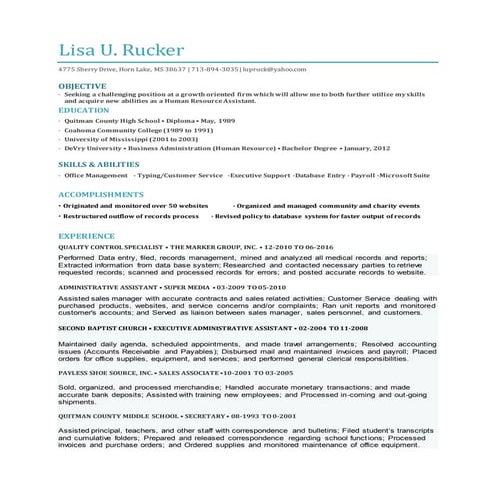Lisa Rucker Resume | DOCX | Business | Business and Finance