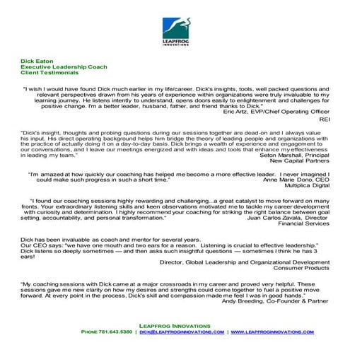 Testimonials. Dick Eaton Leadership Coach | DOCX
