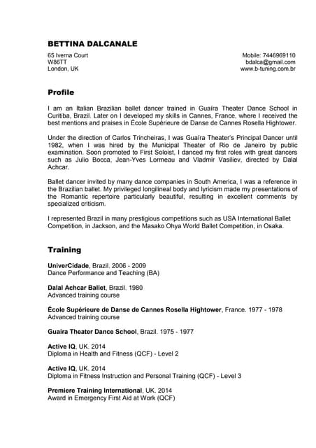 CV for dance artist and performer Marc Stevenson | PDF