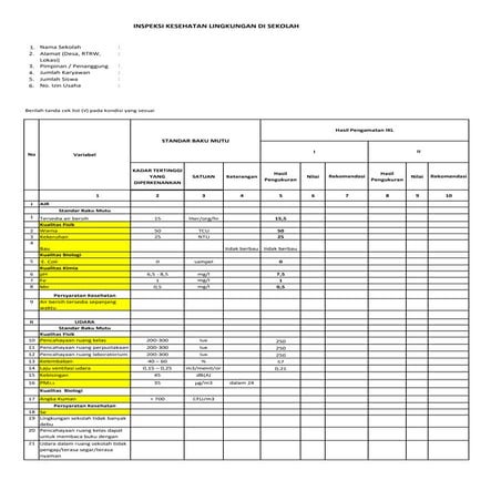 FORM INSPEKSI KESEHATAN LINGKUNGAN DI SEKOLAH | PDF