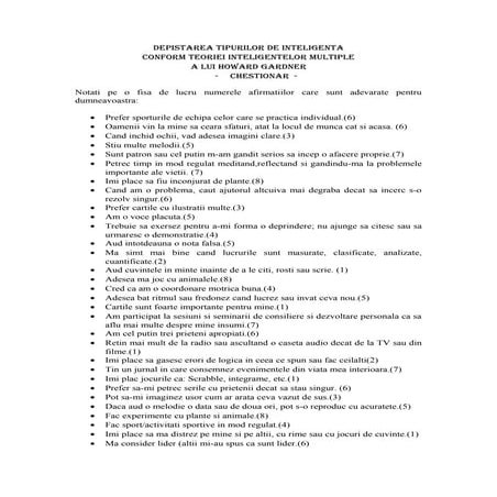 Chestionar 2 inteligentele multiple | DOC