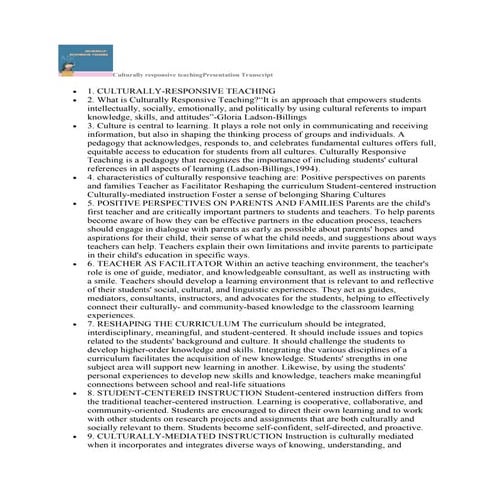 Culturally Responsive Teaching | PDF