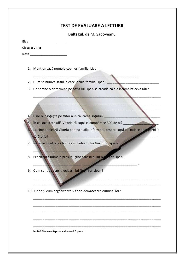 0 test de_evaluare_a_lecturii_baltagul romana