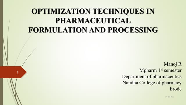 Factorial Design & Application In Formulation.pptx | Physics | Science