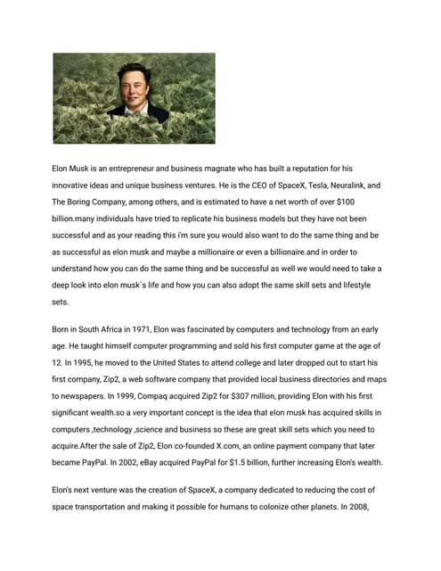 About Entrepreneur ELON MUSK .pptx... | PPTX | Business | Business and ...