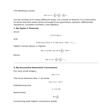 10 Comprehensive Derivations of the Madhava Series for Sine Function | DOCX