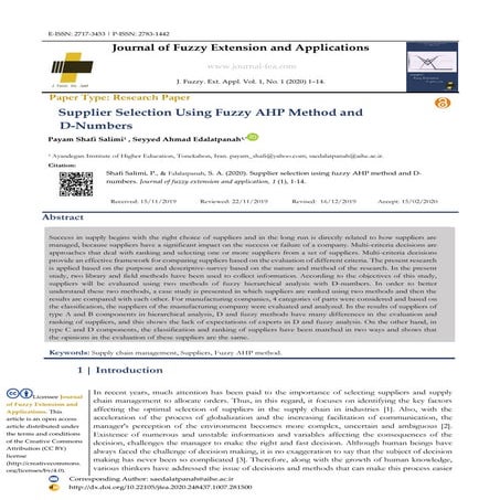 Supplier selection using fuzzy AHP method and D-numbers | PDF | Logistics | Business