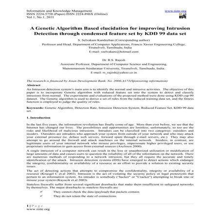 1 [1 9]a Genetic Algorithm Based Elucidation For Improving Intrusion Detection Through Condensed