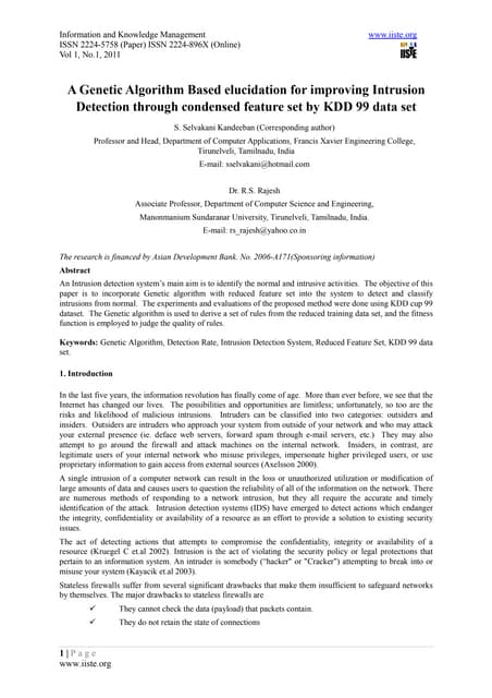 1 1 9 A Genetic Algorithm Based Elucidation For Improving Intrusion Detection Through Condensed