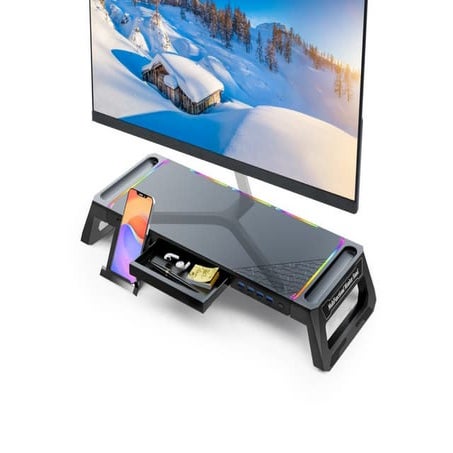 Elevate Your Workspace: MOOJAY RGB Monitor Stand with USB Hub & Storage ...