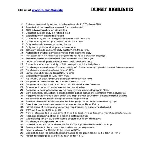 Budget Highlights 2012 | PDF