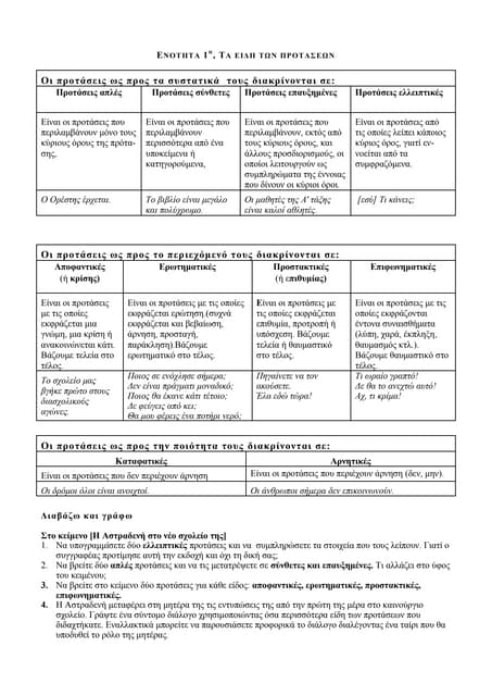 γλωσσα α γυμνασιου, 2η ενότητα - κριτηριο και ασκήσεις | DOCX
