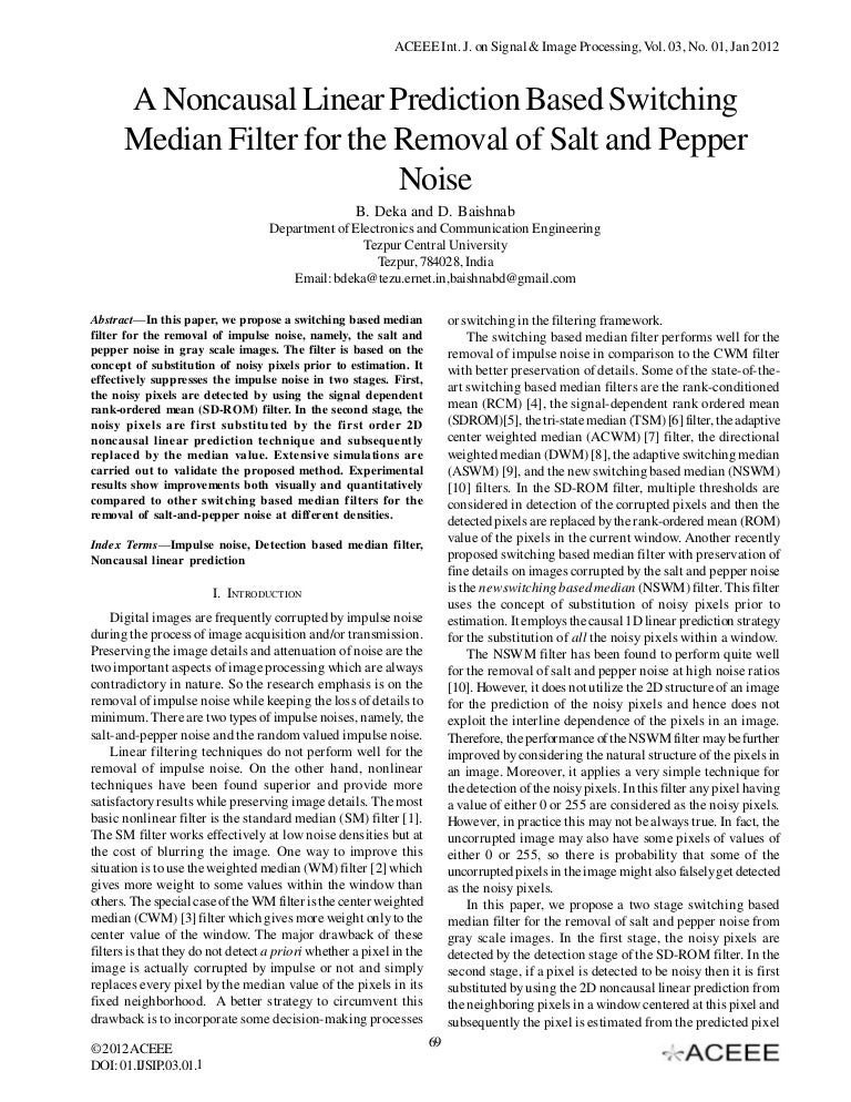 A Noncausal Linear Prediction Based Switching Median Filter For The R