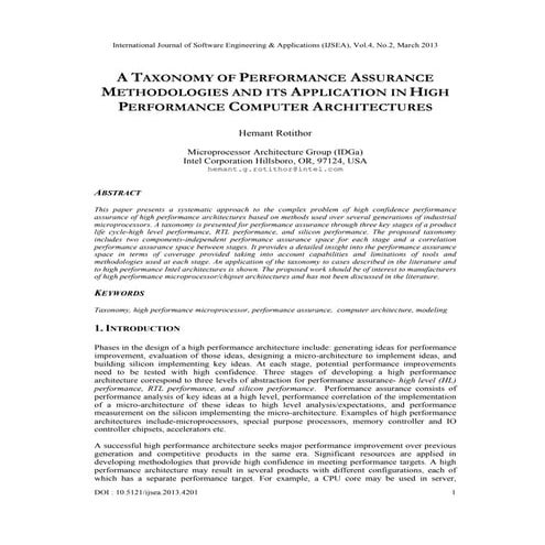 A TAXONOMY OF PERFORMANCE ASSURANCE METHODOLOGIES AND ITS APPLICATION ...